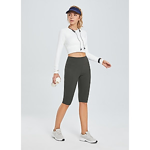 BALEAF Women's Yoga Capri Pants Knee Length Leggings High Waisted Petite Casual Workout Exercise Capris with Pockets Gray L