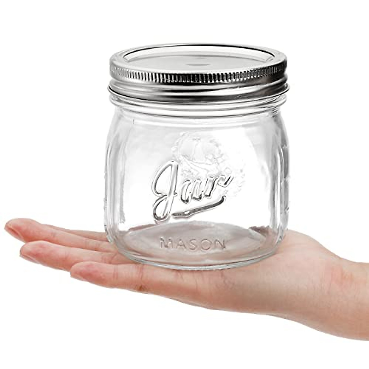 Lyellfe 12 Pack Wide Mouth Mason Jar, 16 Oz Glass Canning Jars with Airtight Lids, Food Safe Jam Jar, Mason Spice Jar for Honey, Jelly, Wedding Favors, Lead-free,Dishwasher Safe