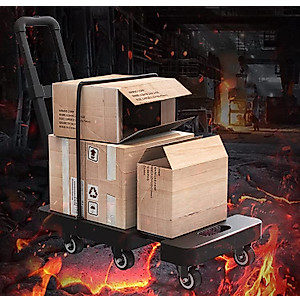 Folding Hand Truck Dolly, Portable Dolly for Moving, 500LB Luggage Cart Dolly with 6 Wheels & 2 Bungee Cords for Luggage, Travel, Moving, Shopping, Office Use, Black