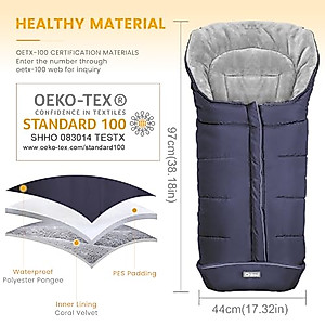 Orzbow Warm Bunting Bag Universal,Stroller Sleeping Bag Cold Weather,Waterproof Toddler Footmuff(Blue,Large)