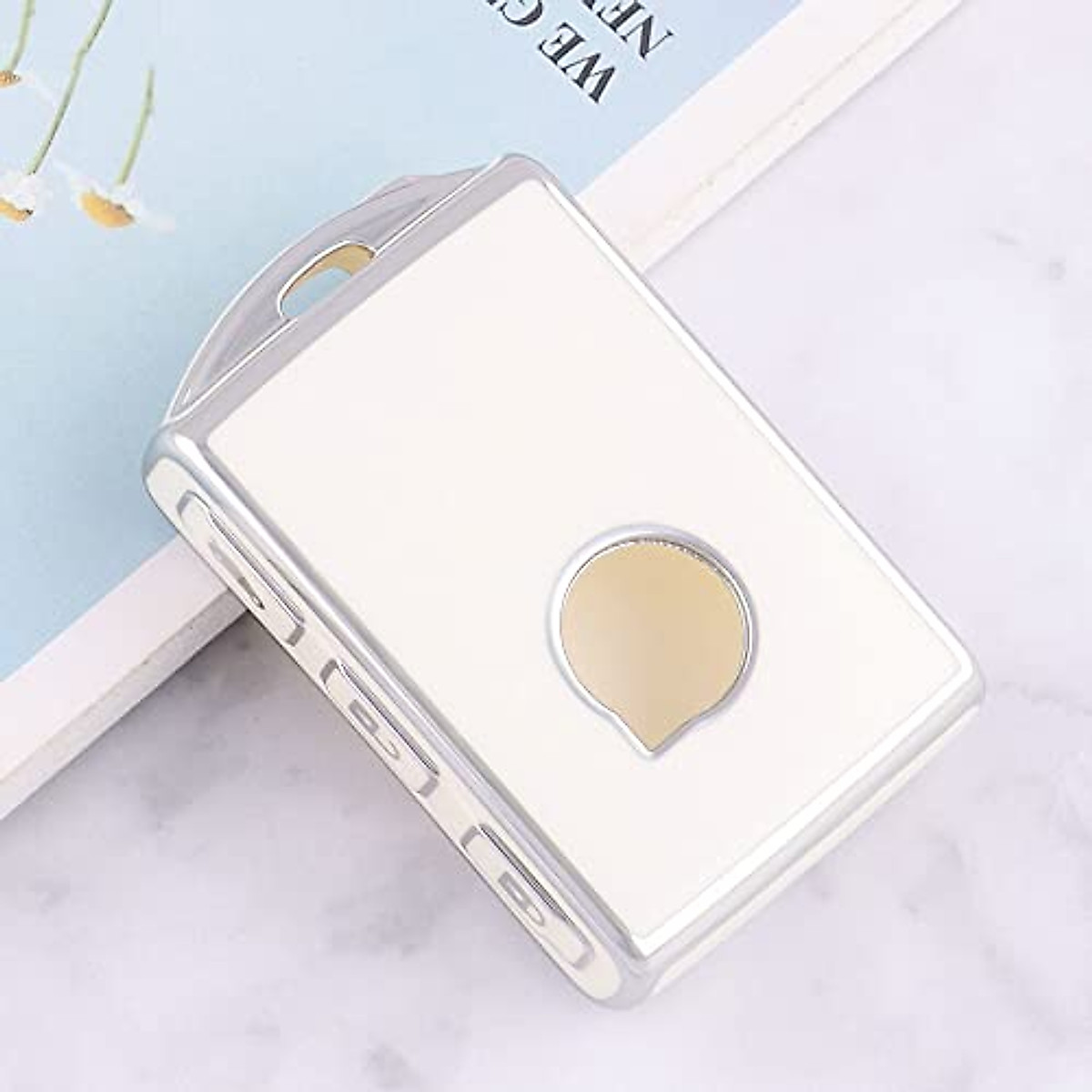 SANRILY Beige Soft TPU Sliver-Edge for Volvo Key Fob Cover XC90 XC60 S60 XC40 Accessories Keyless Full Covered Key Case Shell with Bling Leather Keychain