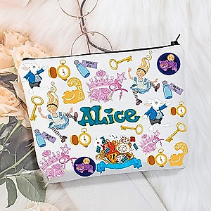 CMNIM We Are All Mad Here Alice Gift Makeup Bag Smiling Cat Wonderland Quote Cosmetic Bag Alice Fairy Tales Gifts (AIice makeup bag 1)