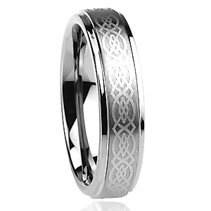 Prime Pristine Free Engraving Personalized Stainless Steel Wedding Band Ring 6MM Celtic Knot Engraved Ring SZ:9