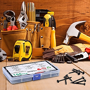 150PCS Drywall Screws, Premium Black Steel Machine Screws with Phillips Drive Device #7 Bugle Head, Black Steel Self-Tapping Screws, Wood Screw Kit, for Drywall Slate, Wood, Furniture Cabinet