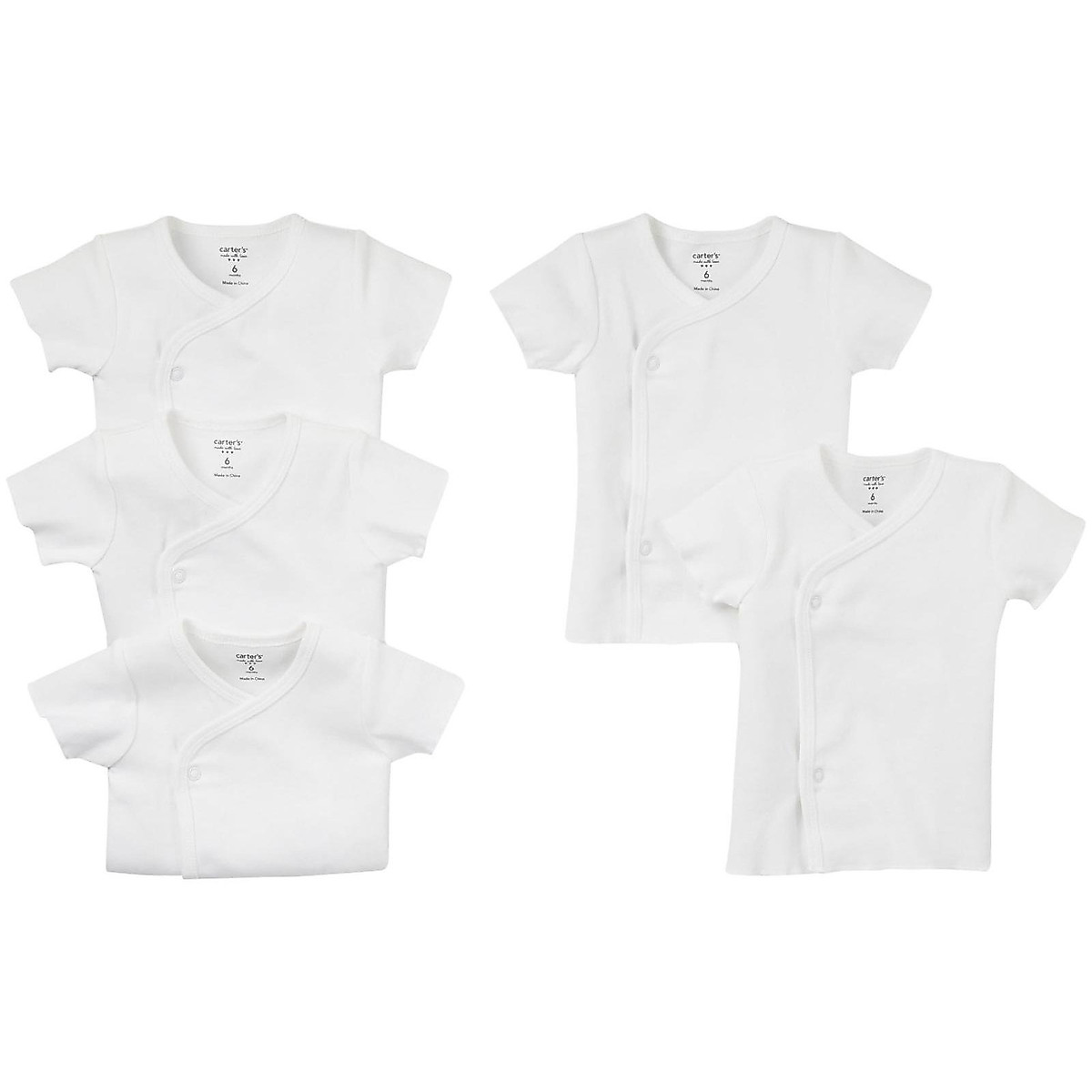 Carters Unisex Baby 5-Pack Short Sleeve Side Snap Tee, White, NB