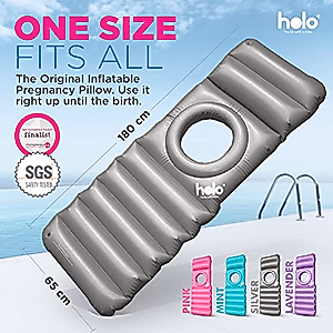 HOLO The Original Inflatable Pregnancy Pillow, Pregnancy Bed + Maternity Raft Float with a Hole to Lie on Your Stomach During Pregnancy, Safe for Land + Water, Silver