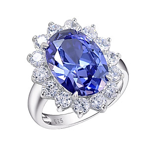 Wuziwen Blue Tanzanite Statement Rings for Women Sterling Silver Royal Gemtone Engagement Ring Oval Sz 8