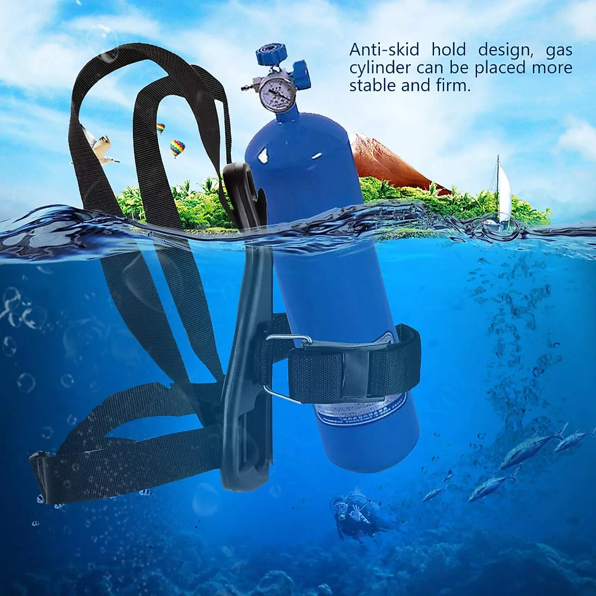 Oxygen Bottle Holder, Diving Single Oxygen Bottle Support Holder Bracket Backpack for SnorkelingDiving