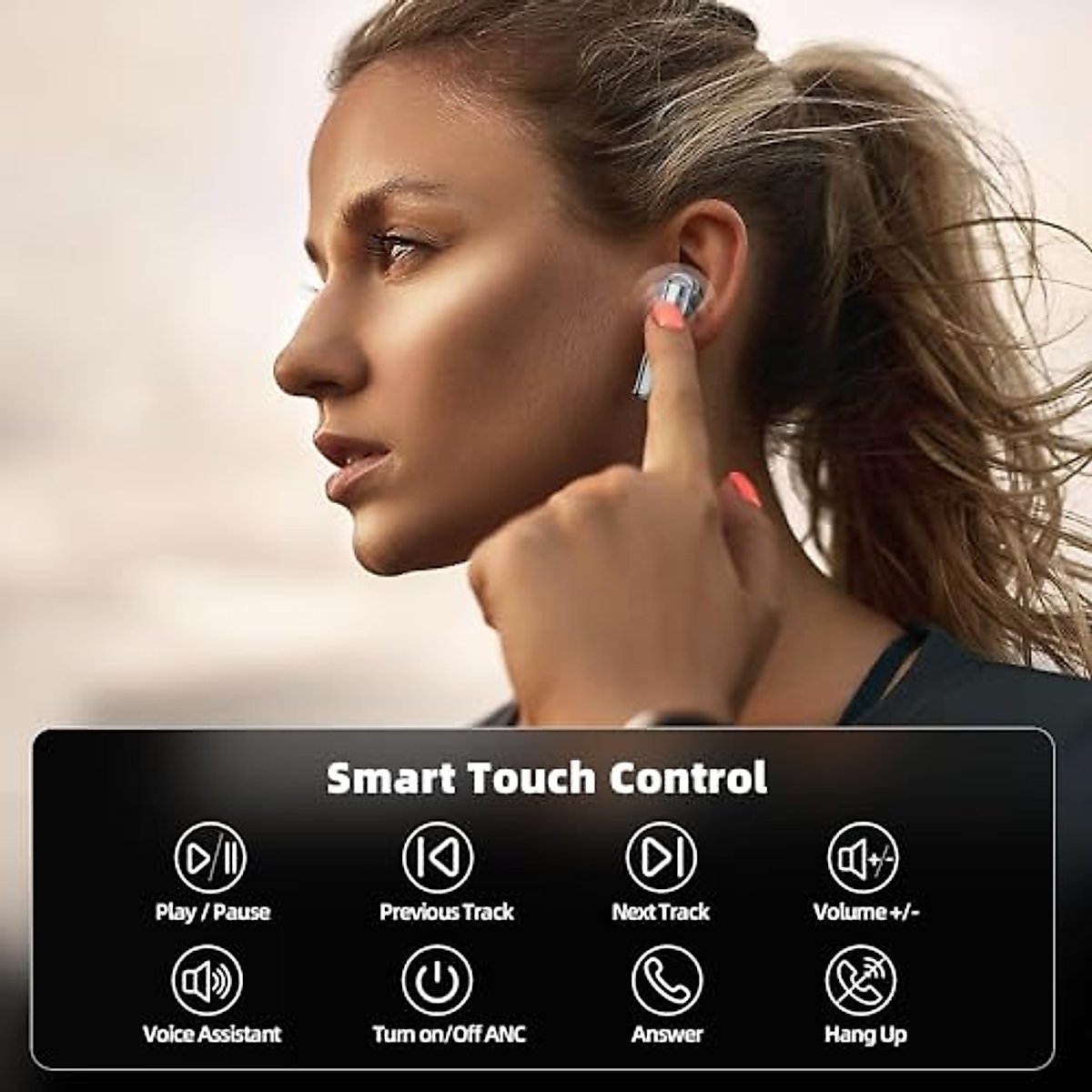 Skysay Wireless Earbuds, 𝟰𝟬dB Active Noise Cancelling Bluetooth Ear Buds (𝗔𝗡𝗖), Bluetooth 5.3 Earbuds with LED Power Display Charging Case, Wireless Headphones with Mic for Phone Laptop (Black)
