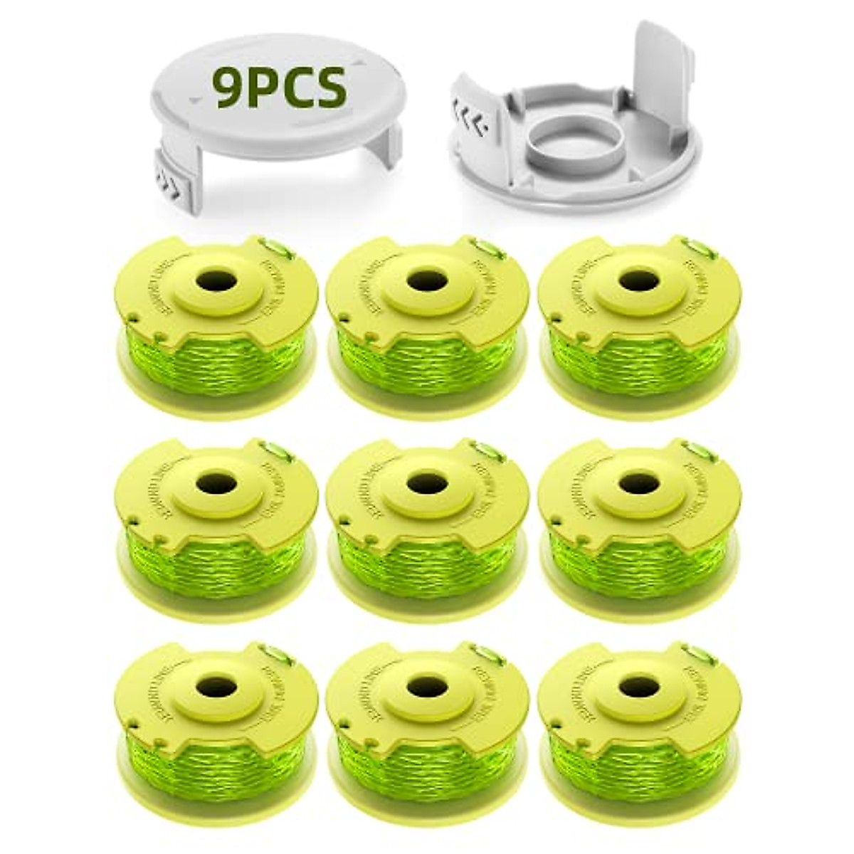 YWTESCH Trimmer String for Ryobi One Plus+ AC80RL3,11 FT/0.080-Inch，Spool Replacement Compatible with Ryobi 18v, 24v, and 40v Cordless Trimmers (9 Pack Trimmer Line & 2 Pack Trimmer Cap)