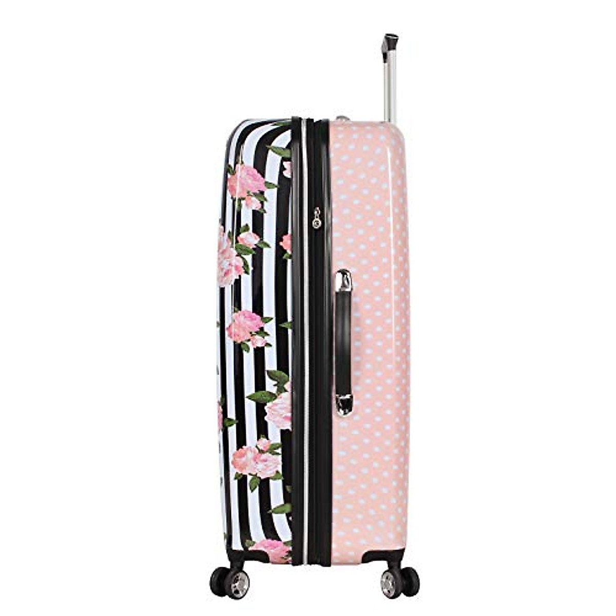 Betsey Johnson Designer Luggage Collection - Expandable 3 Piece Hardside Lightweight Spinner Suitcase Set (Stripe Roses)