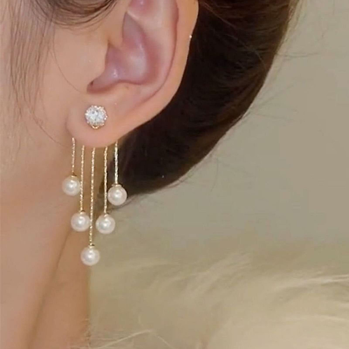 Sttiafay Vintage Crystal Pearl Drop Earrings Long Tassel Pearl Dangle Earrings Gold Cz Pearl Chain Earrings Cz Rhinestone Bridal Earrings Jewelry for Women and Girls