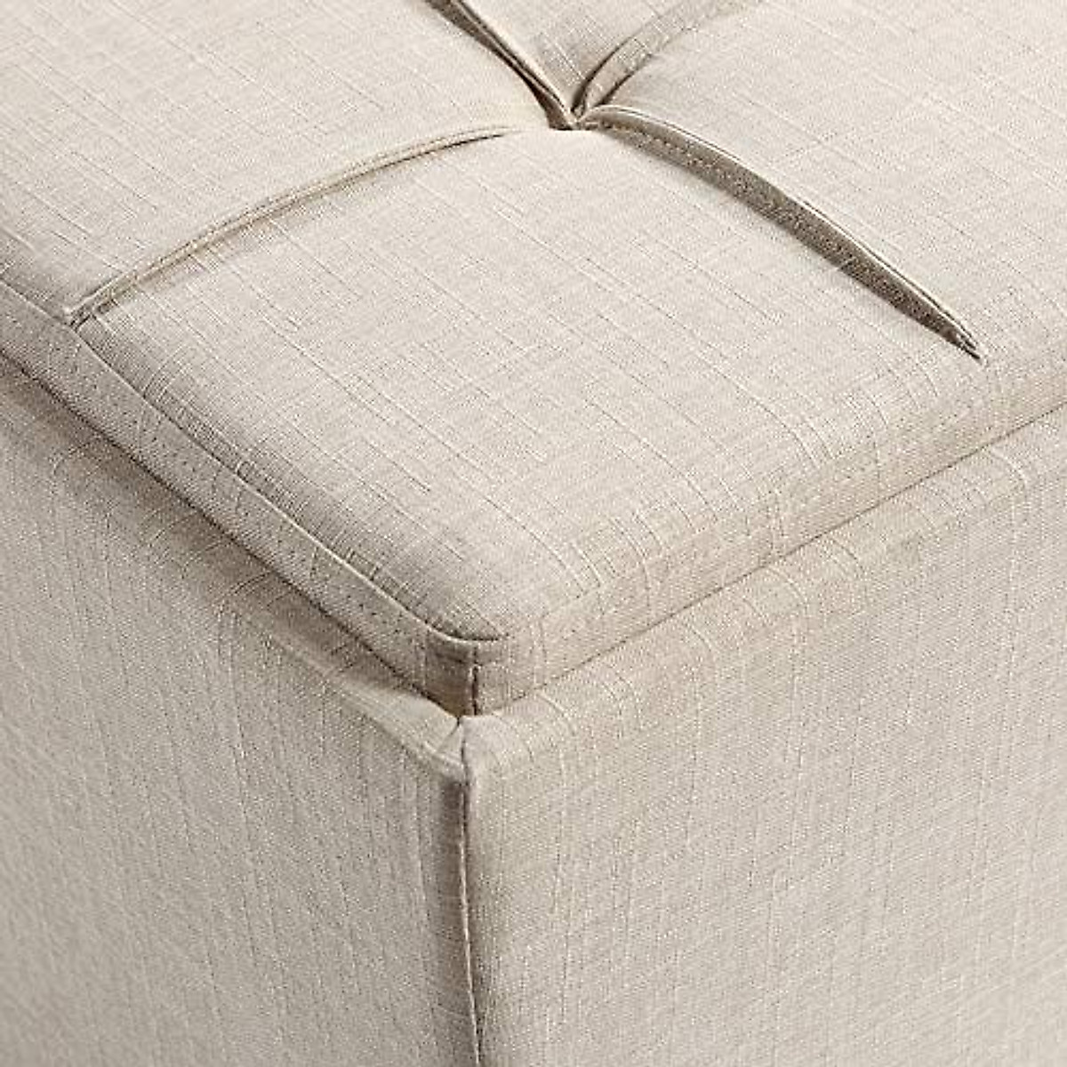 OSP Home Furnishings Ave Six Rockford Square Storage Ottoman with Padded Upholstery and Hidden Serving Tray, Cream Fabric