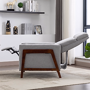 Polibi 2Pcs Adjustable Recliner Chair, Linen Fabric Home Theater Seating with Thick Seat Cushion/Adjustable Backrest/Retractable Footrest, Modern Living Room Recliners, Grey