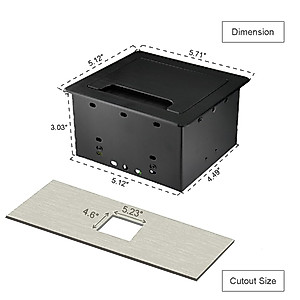 Tabletop Brush Flip Connectivity Box with 2 AC Power + 2 USB Charger + HDMI + 1 3.5mm Audio + USB-C Data + RJ45(cat6) for Conference Room (Black)