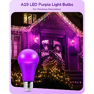EDISHINE Christmas Purple LED Light Bulbs, 14W Purple Bulb Equivalent 100W Colored Light Bulb, E26 Base A19 Light Bulbs for Christmas Decoration, Holiday Lighting, Porch Patio, 4 Pack