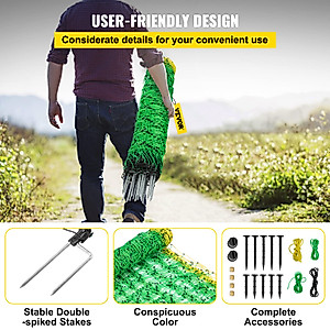 VEVOR Electric Fence Netting, 42.5" H x 164' L, PE Net Fencing with 14 Posts Double Spiked, Utility Portable Mesh for Goats, Sheep, Lambs, Deer, Hogs, Dogs, Used in Backyards, Farms and Ranches, Green