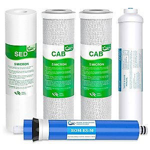Vegebe 1-5 Stage 50 GPD RO Water Filter Set Replacement Fit for APEC Reverse Osmosis System (1/4" Output)