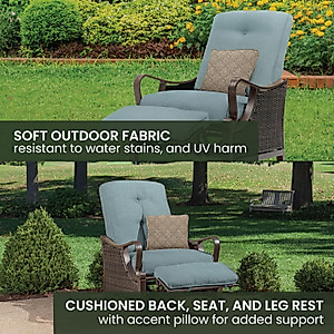 Hanover Ventura Brown Wicker Outdoor Recliner Chair with Cushions and Accent Pillow, Luxury All-Weather Outdoor Patio Recliner Chair with Rust Resistant Steel Frames for Deck, Backyard, Pool Side
