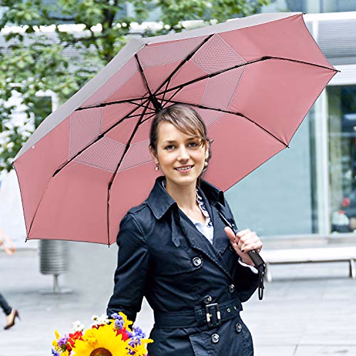 G4Free UPF 50+ UV Protection Travel Umbrella 42/46 Inch Windproof Silver Coating Sun Blocking Umbrella(Silver/Pink)