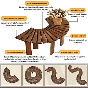 Tree Bench Wrap Around, Outdoor Surround Backless Curved Bench, Wooden Semi Circle Benches for Garden, Balcony, Poolside, Front Porch, Courtyard, Park (2pcs)