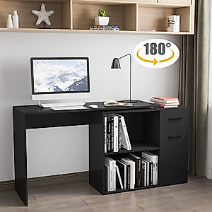 VANSPACE L-Shaped Rotating Computer Desk with Storage Shelves 68 inch Home Office Desk Corner with Drawers and File Cabinet Multipurpose Study Writing Table for Bedroom Small Space Black