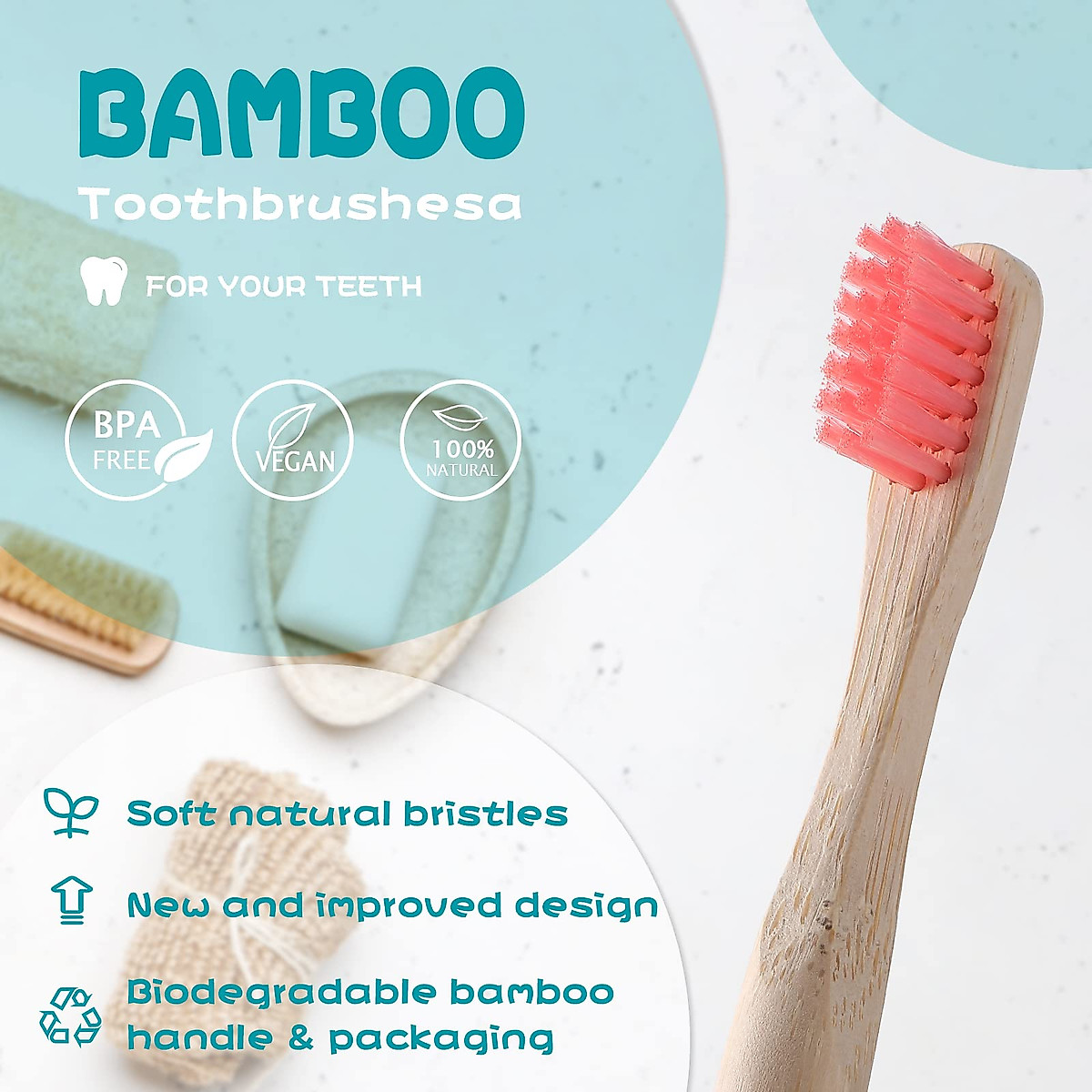 Purpeak 24 Pcs Kids Bamboo Toothbrushes Soft Bristle Toddler Toothbrush BPA Free Wooden Travel Toothbrushes for Kids Children Home Travel School, 5.7 Inches, Individually Wrapped