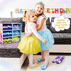 Princess Dress Up Shoes & Jewelry Boutique Girls Role Play Shoes Pretend Jewelry Toys Princess Accessories Set with 2 Pairs of Shoes,Crowns,Cloaks, Princess Gifts Toys for 3 4 5 6 Year Old Girls