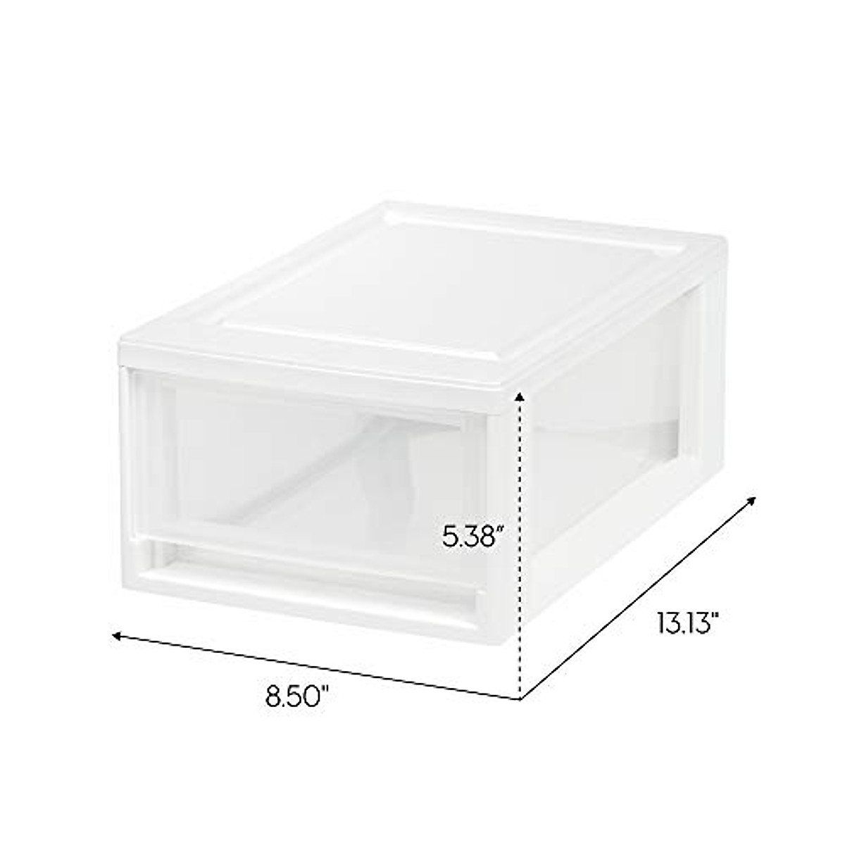 IRIS USA 6 Quart Compact Stacking Storage Drawer, Plastic Drawer Organizer with Clear Doors for Undersink, Kitchen, Pantry, Desk, and Home De-Clutter, Store Shoes and Craft Supplies, 4-Pack, White