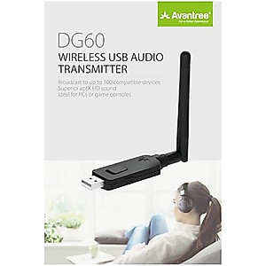 Avantree DG60 Long Range Bluetooth 5.0 USB Audio Adapter for PC Laptop Mac PS4 PS5 Linux, Superior Sound Wireless Audio Dongle for Headphones Speakers, aptX Low Latency, Plug and Play (Audio ONLY)