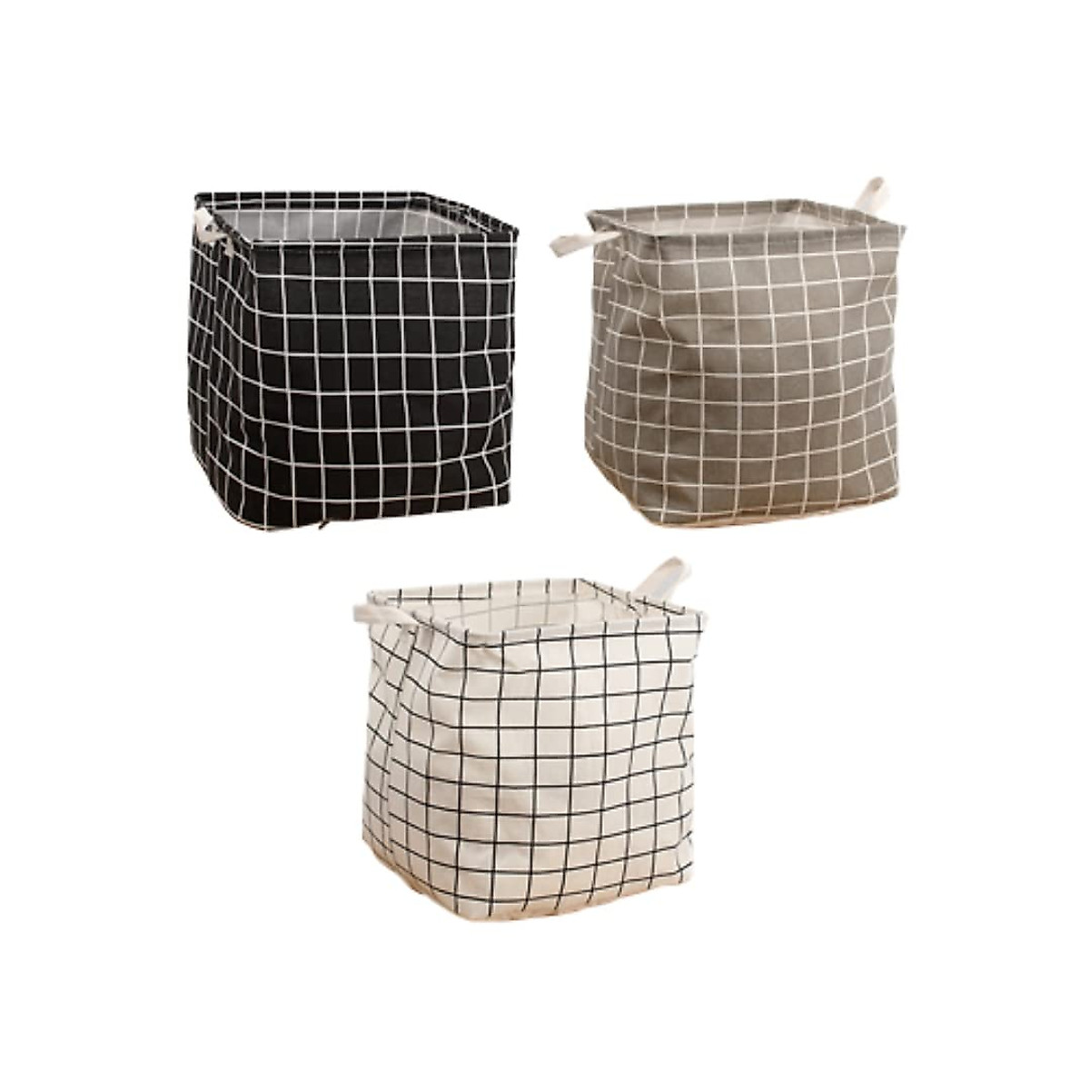 Grid Pattern Cotton Storage Basket (Black)
