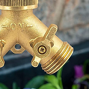 Hourleey Brass Garden Hose Splitter (2 Way), Solid Brass Hose Y Splitter 2 Valves with 2 Extra Rubber Washers (Brass)
