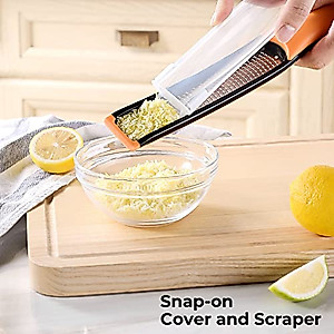 Cohesion Etched Zester & Grater Set of 2 - Kitchen Zester Tool for Lemon, Cheese, Garlic, Ginger, Nutmeg, Chocolate, Fruits, Vegetables - Sharp Premium Stainless Steel Blade with Protective Cover