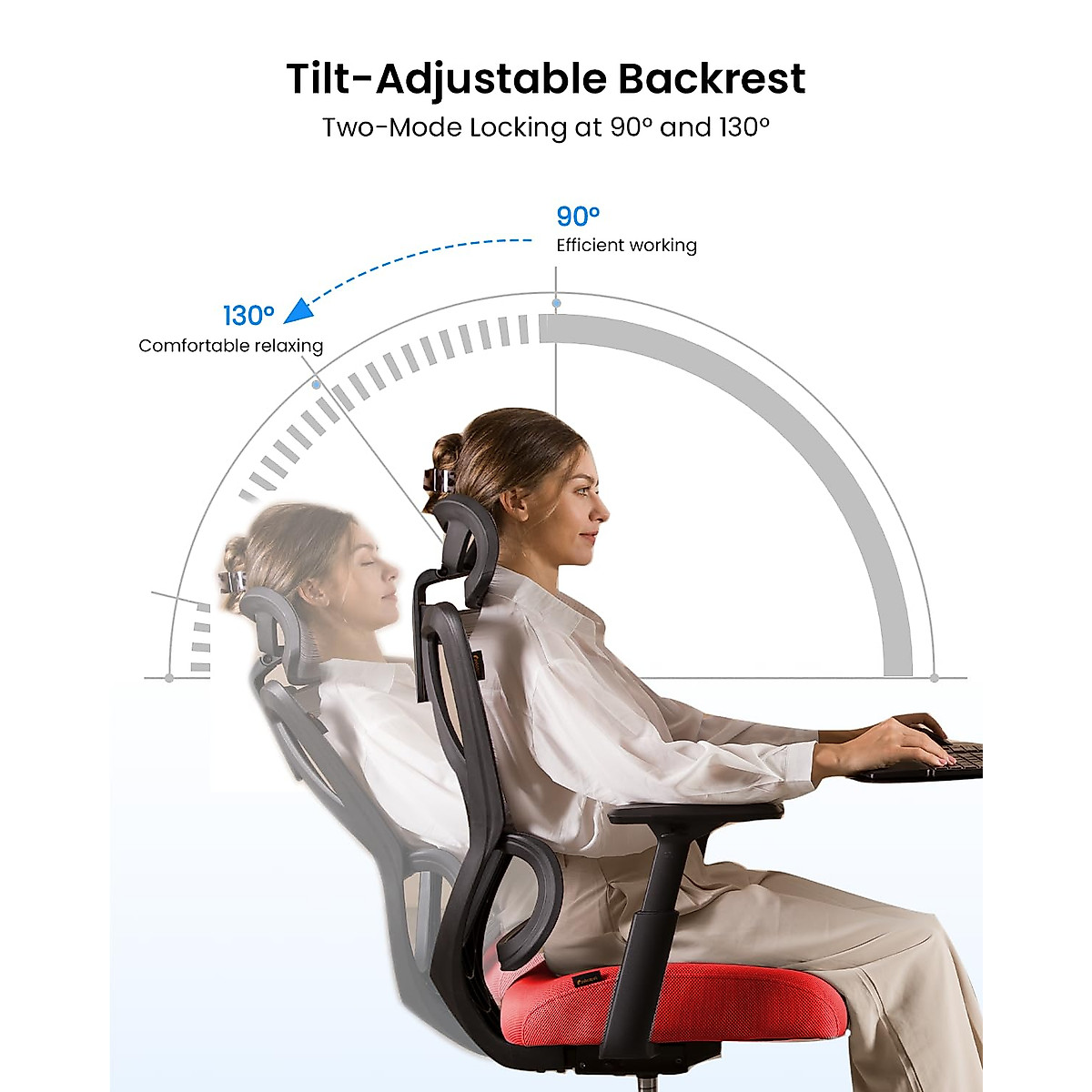 ProtoArc Ergonomic Office Chair with 30% Thicker Saddle Shaped Spring Cushion, Adaptive Lumbar Support, Big and Tall Mesh Chair with Headrest for Home Office, Desk Chair with Wheels EC100 (Red)