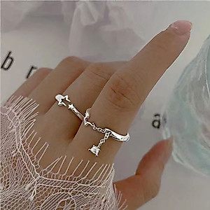 2 Pcs Hollow Star Couple Fashion Meteor Ring Opening Adjustable Ring Promise Ring Friends Couple Gift Jewelry (Silver)