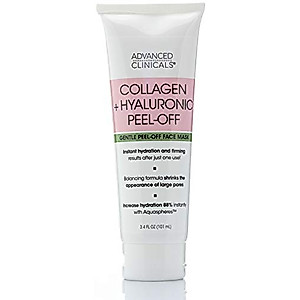 Advanced Clinicals Collagen + Hyaluronic Acid Anti-Aging Peel-Off Face Mask Hydrating, Tightening, & Firming Vegan Peel Off Face Masks Smooth Wrinkles & Pores, & Even Skin Tone (3.4 Fl Oz)