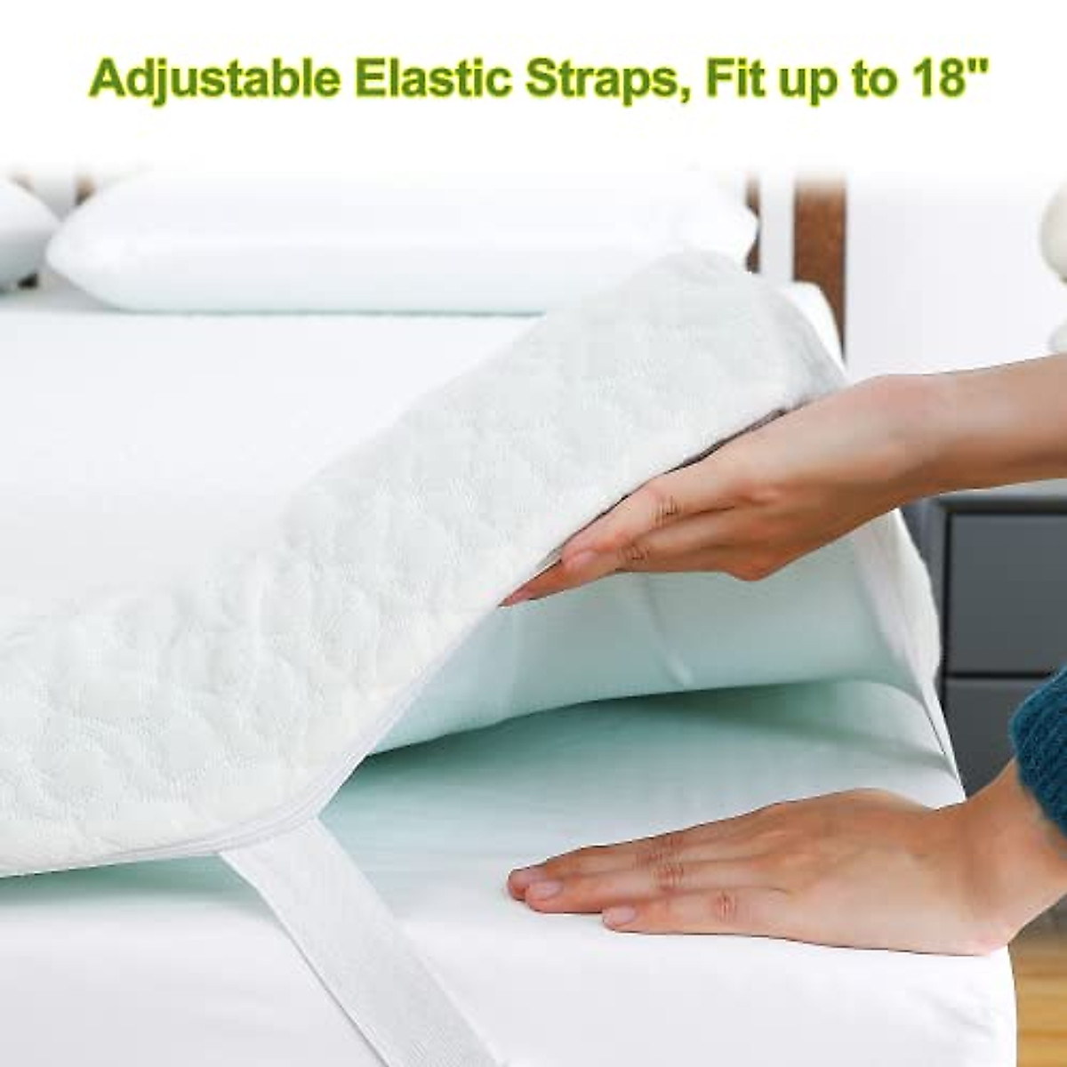 Mattress Topper Full Extra Long (Full XL), Homhougo 2 Inch Green Tea Memory Foam Mattress Topper with Zippered Bamboo Cover, Cloud-Like Soft