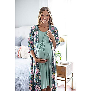 3 in 1 Maternity Labor Delivery Nursing Hospital Birthing Gown & Matching Robe (L/XL pre pregnancy 12-20, Charlotte/Sage)