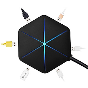 MefeCoorel USB Hub 6-Port USB 2.0 Hub USB Extension Cable Blue LEDs Extra USB Ports for Devices Such as PS4 Mac PC Laptop Computer Desktop