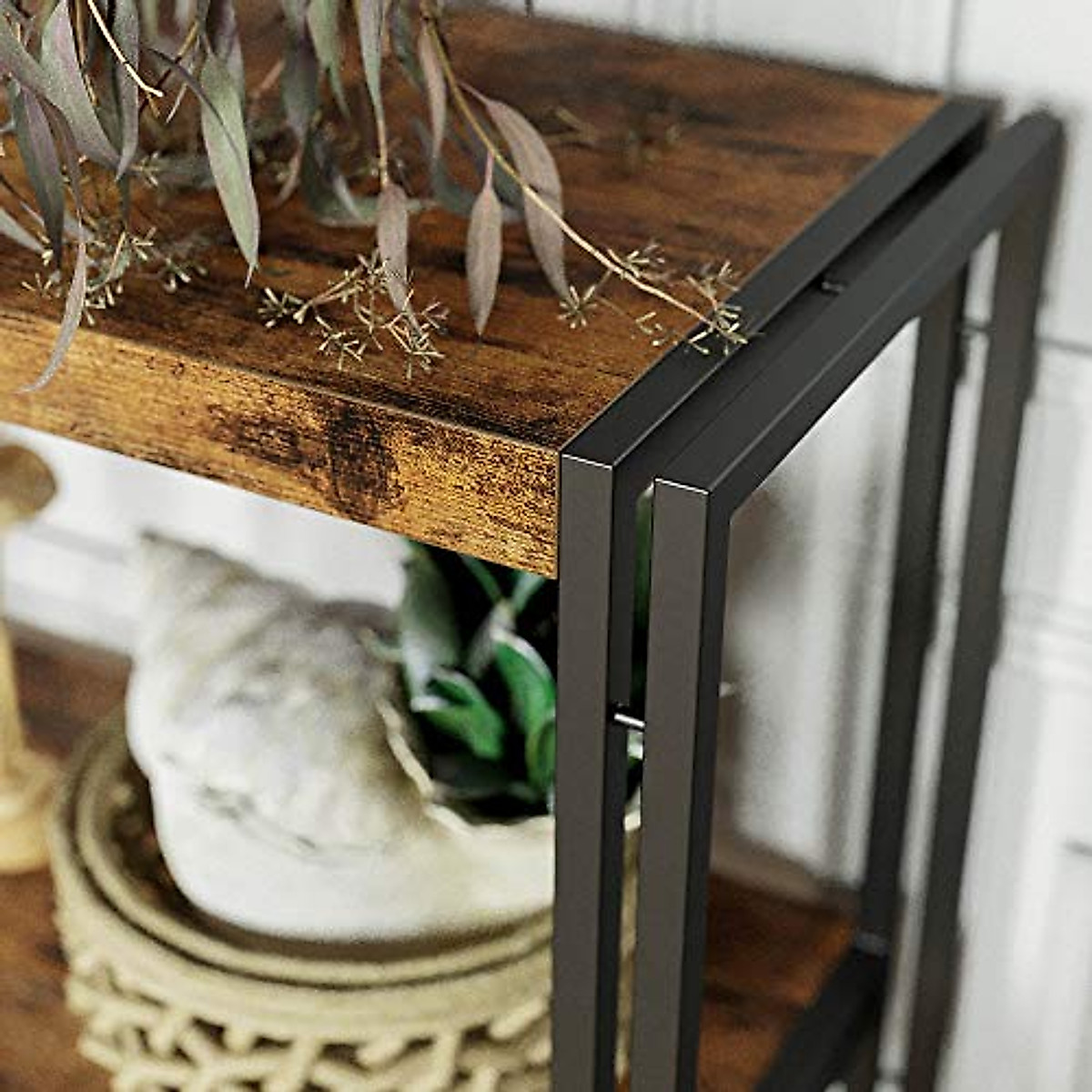 IRONCK Bookshelf Industrial 3 Shelf Bookcase, Wood Storage Shelf with Metal Frame for Living Room, Vintage Brown