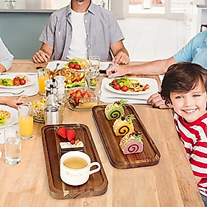 2 Pcs Rectangular Wooden Platters for Food Party Decorative Serving Tray Acacia Wood Cheese Charcuterie Board Rectangle Dessert Dishes Dinner Plates for Decor Snack Appetizer Platter