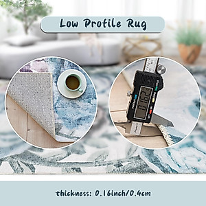 DECOMALL Jasmine Washable Area Rugs 9x12ft, Colorful Modern Floral Non Slip Rug, Soft and Thin Large Carpet for Living Room Bedroom,9x12ft Blue/Multi