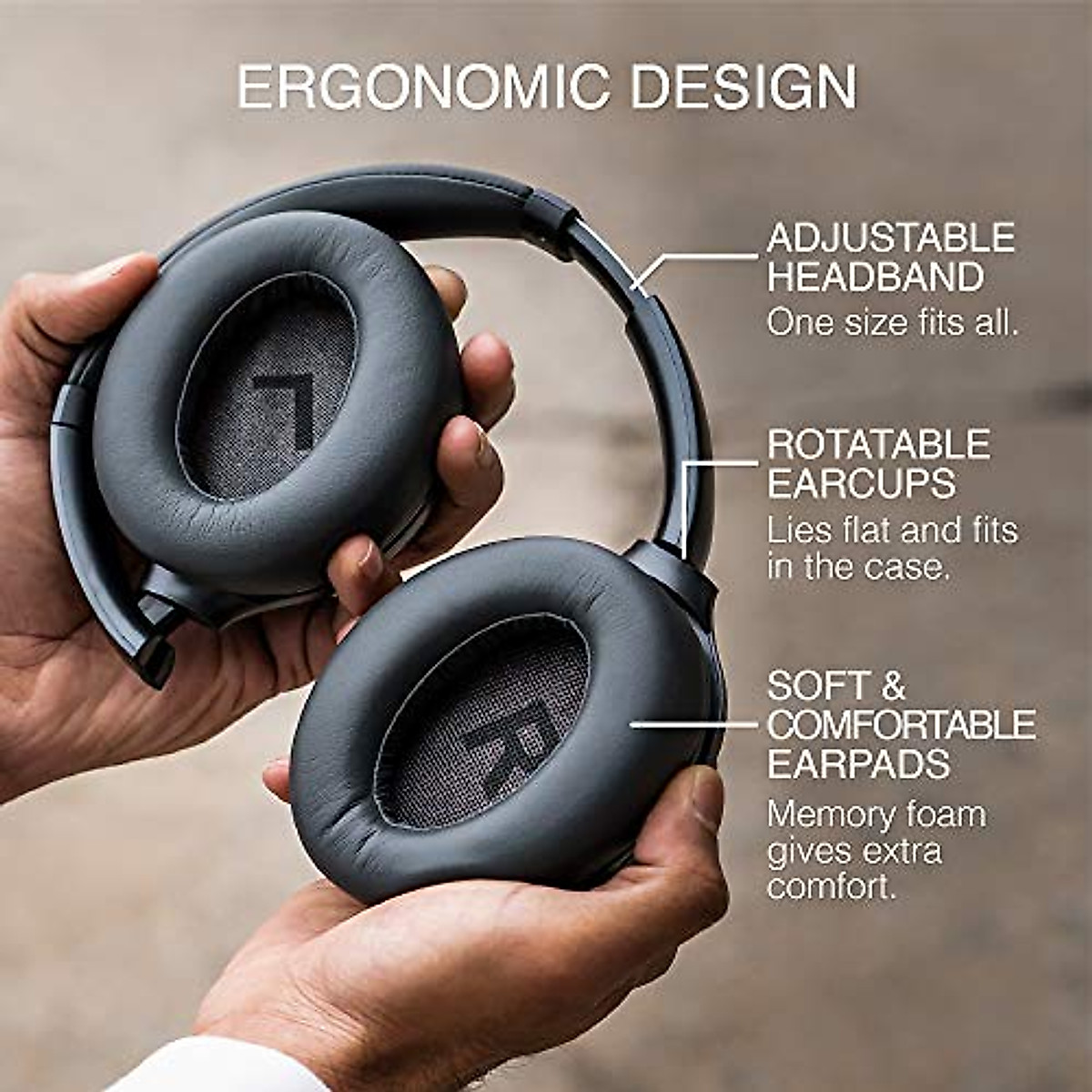 Brookstone AirPhones Pro Wireless Over Ear Headphones, Active Noise Cancelling TWS Bluetooth Headphones, 30H Playtime, Deep Bass, High-Res Audio, Touch Controls, Comfort Ear-Cups, Portable, Black