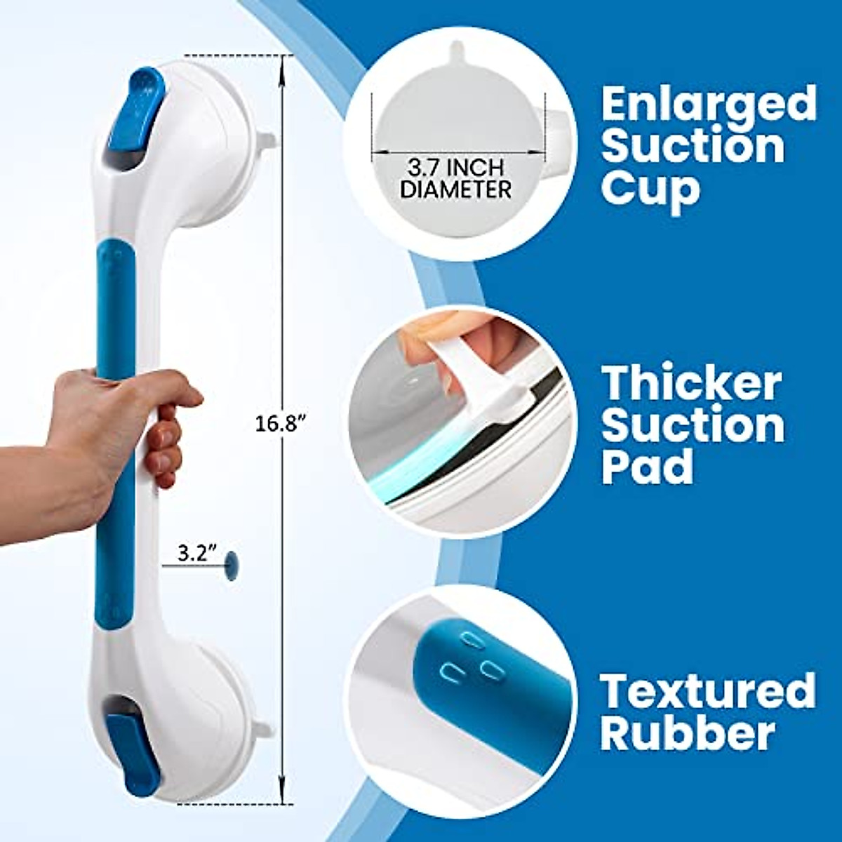 LEVERLOC Shower Grab Bar, Suction Grab Bars for Bathtubs and Showers, Easy to Install Removable Shower Handle for Bathroom Safety Grip for Seniors Elderly, Heavy Duty Handrails Waterproof No Drilling