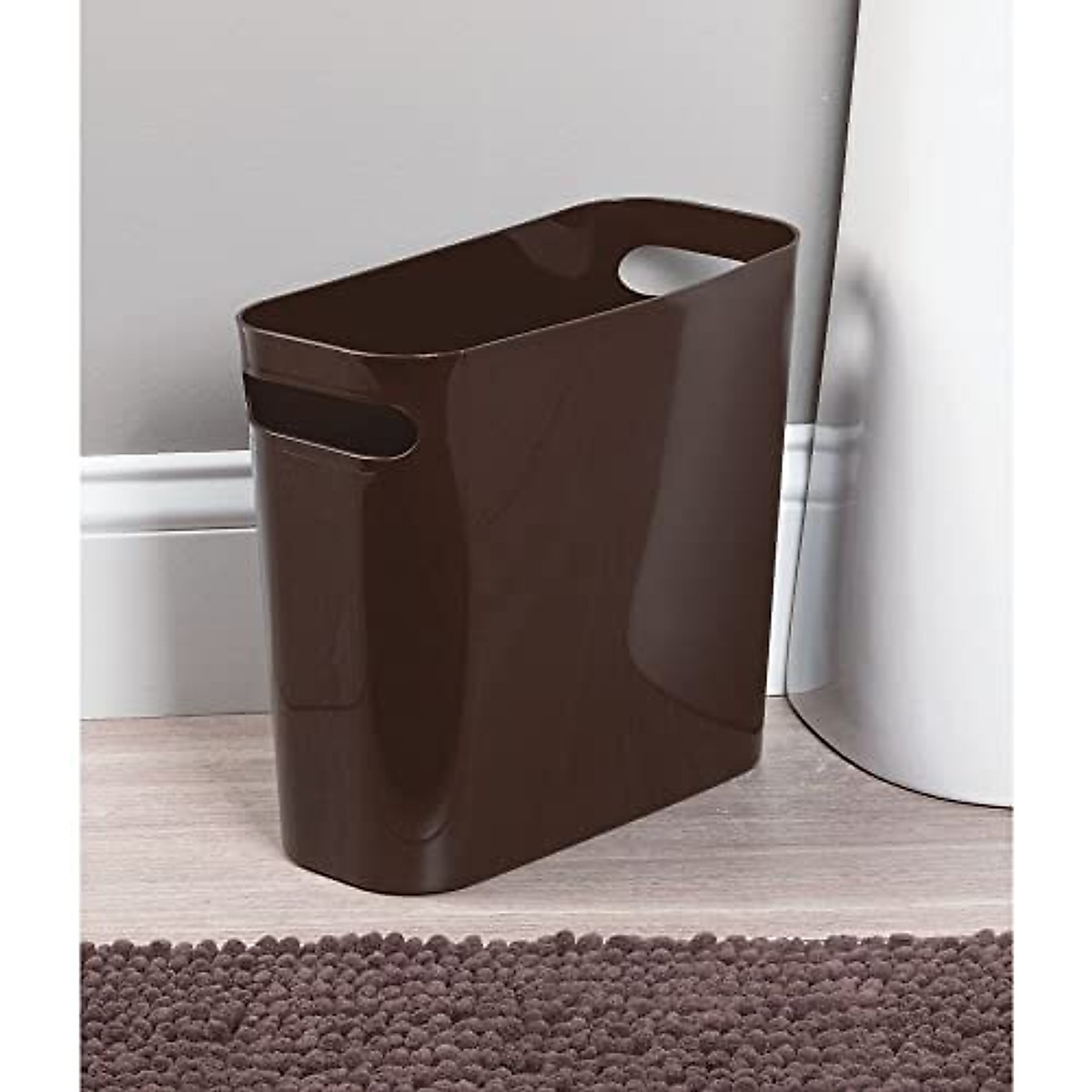 mDesign Compact Freestanding 2-in-1 Plastic Toilet Bowl Brush/Plunger/Trash Wastebasket Garbage Can Combo, Home Bathroom Storage, Sturdy Cleaning Accessories, Aura Collection, Set of 2, Dark Brown