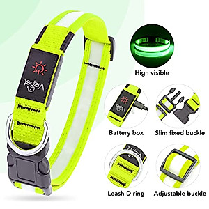 VIZPET LED Dog Collar USB Rechargeable 100% Waterproof Adjustable Light Up Dog Collar Super Bright Safety Light Glowing Collars for Dogs (Green, Medium)