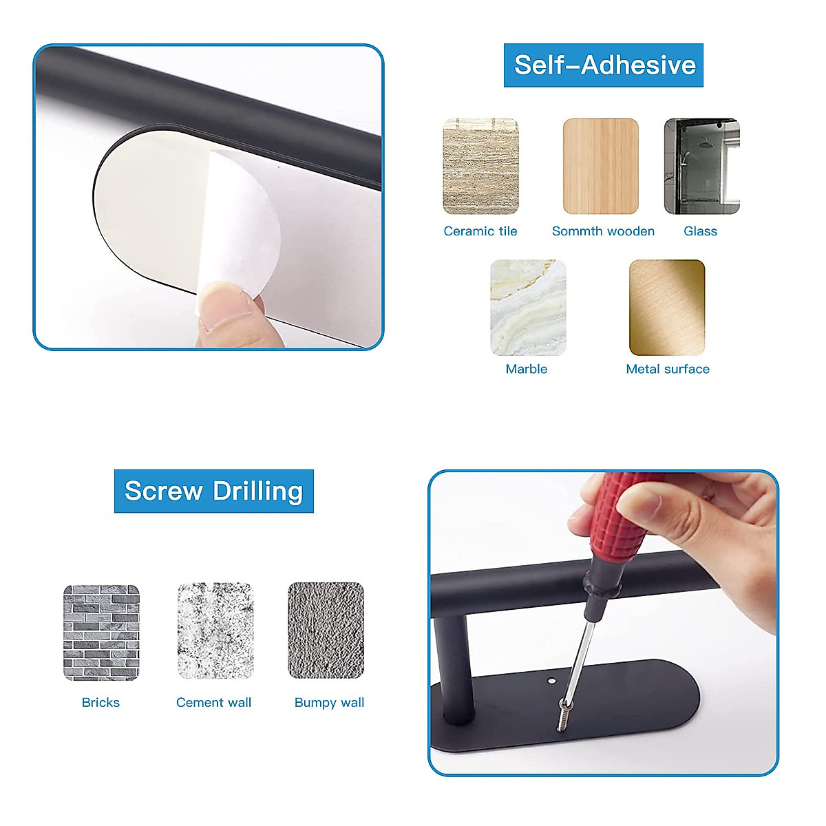 Paper Towel Holder, Self Adhesive & Drilling, Paper Towel Holder Wall Mount, 13 Inch SUS304 Stainless Steel Paper Towel Holder Under Cabinet for Kitchen, Countertop, Cabinet, Bathroom