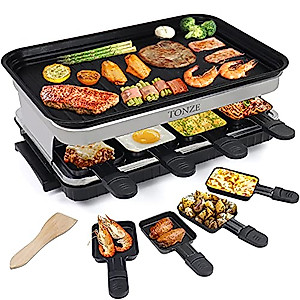 Indoor Grill Smokeless Korean BBQ Grill 2 IN 1 Griddle Electric Grill Raclette Table Grill Kitchen Appliances with 8 Mini Grill Cheese Pans Christmas Gift Removable Non-Stick Temperature Control,1500W