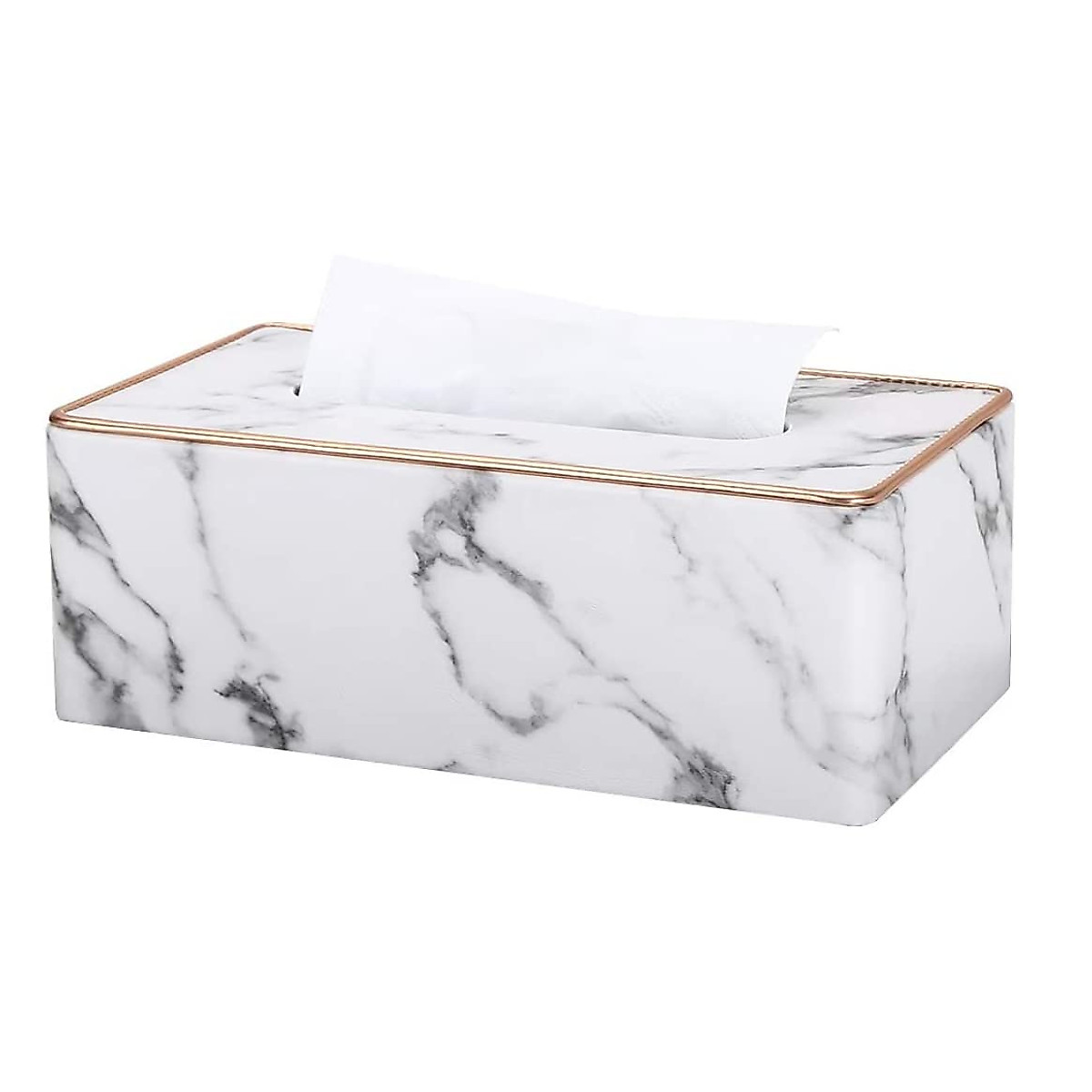 Sumnacon Rectangular Leather Tissue Box Cover - Stylish Tissue Box Holder with Magnetic Bottom, Decorative PU Tissue Box for Vanity Dresser Night Stand Table Countertop Home Office Car, Marble White