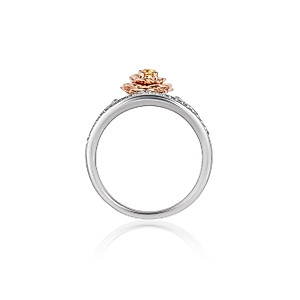Jewelili Disney Princess Belle Inspired Rose Ring with 1/10 CTTW Diamonds and Yellow Citrine in 14K Rose Gold over Sterling Silver Size 9 Enchanted Disney Fine Jewelry